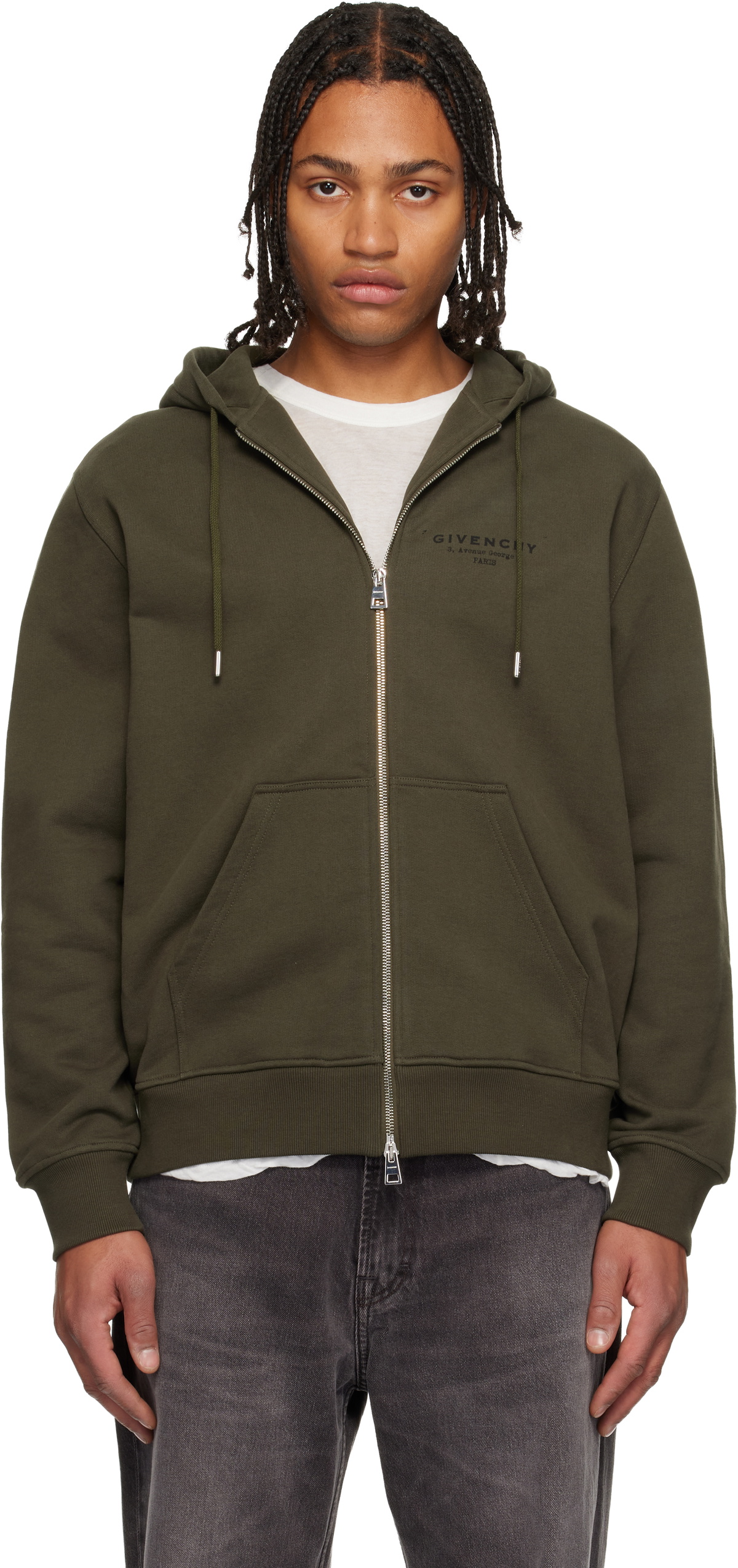 Givenchy Khaki Zipped Fleece Hoodie Givenchy