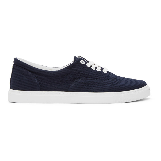 DOPPIAA Navy Seersucker Aarox Sneakers DOPPIAA