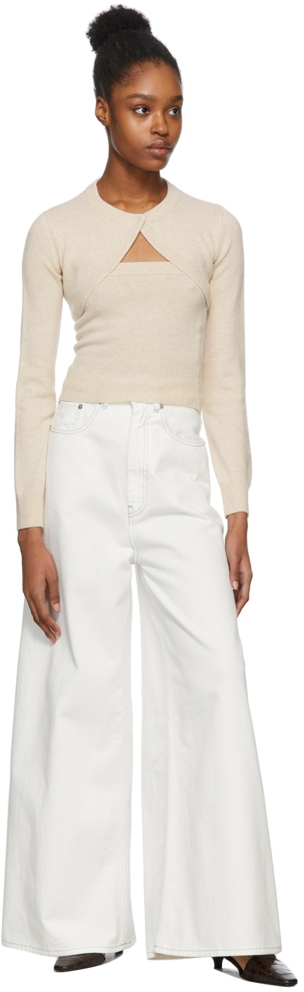 Deveaux New York Beige Merino Clara Cardigan & Tube Top Set Deveaux New ...