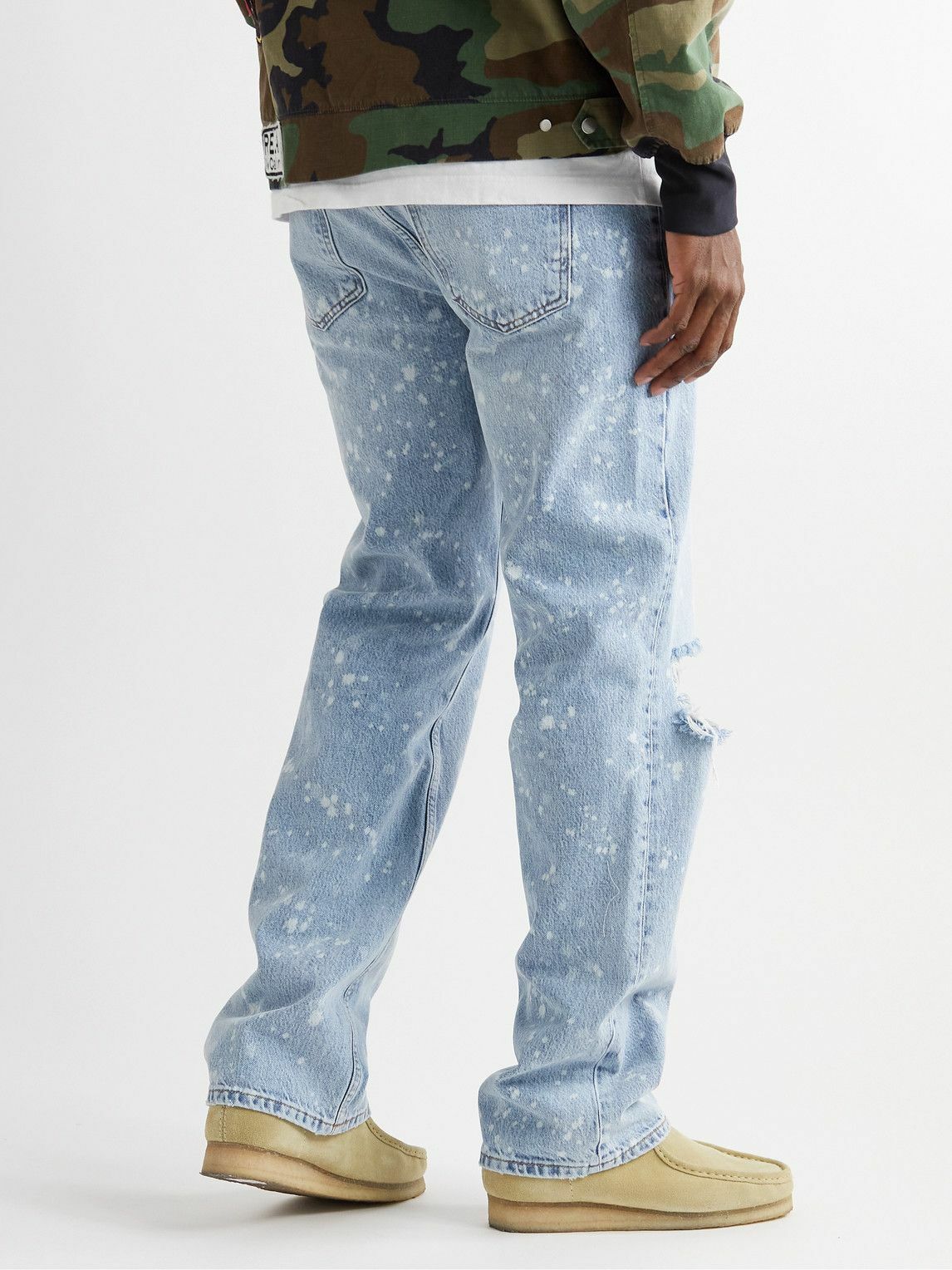 FRAME - The Boxy Straight-Leg Distressed Paint-Splattered Jeans - Blue ...