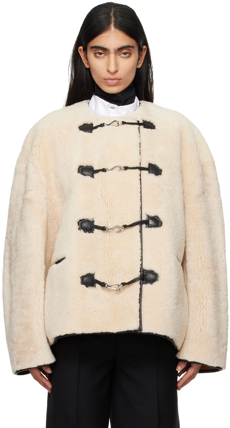 TOTEME Off-White Teddy Clasp Shearling Jacket Toteme