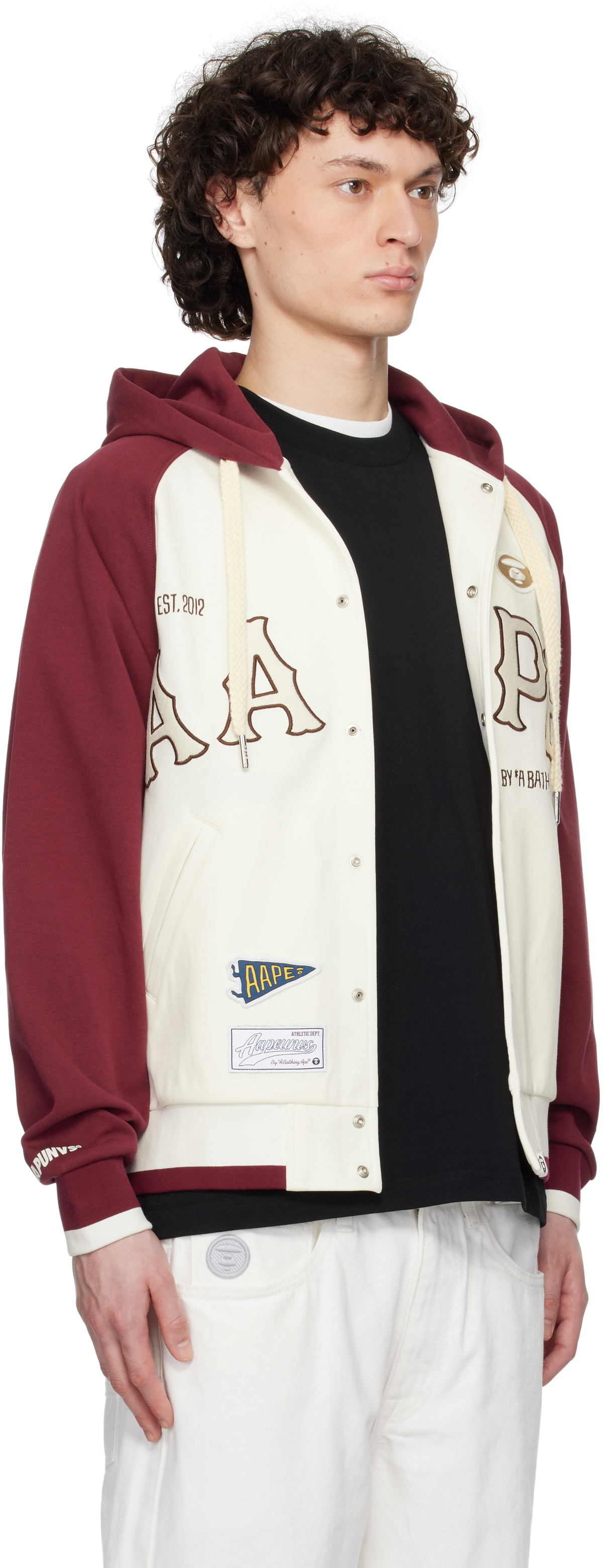 AAPE by A Bathing Ape Off-White & Burgundy Main Zip Up Jacket AAPE by A ...