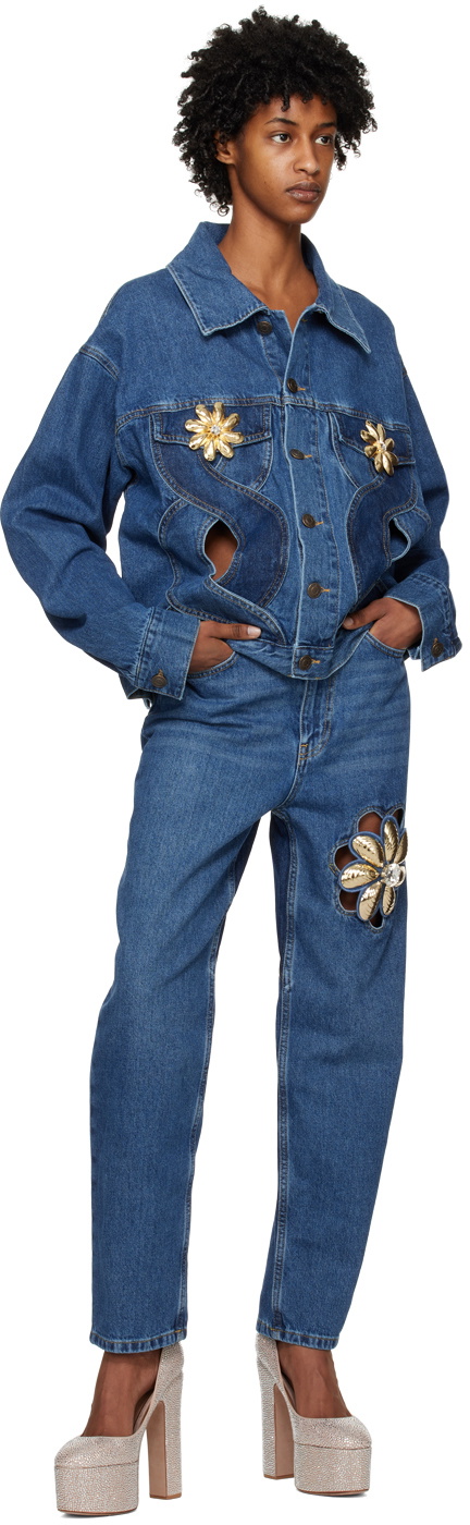 AREA Blue Rope Cutout Denim Jacket AREA