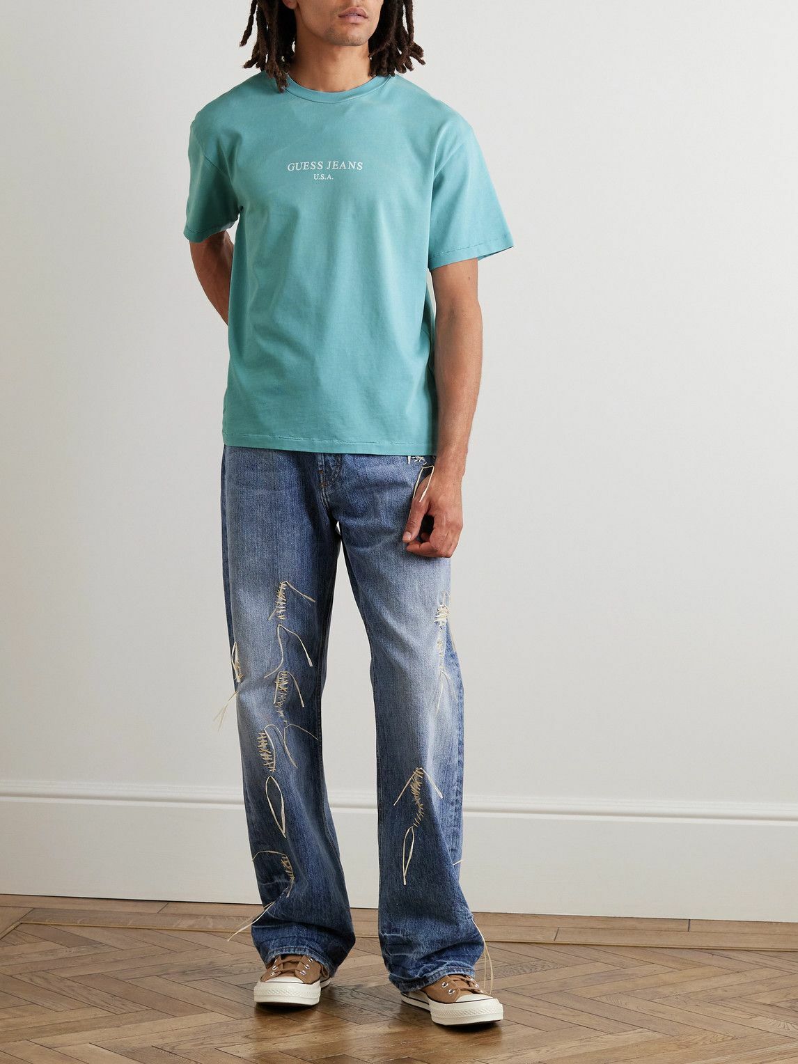 Guess USA - Logo-Print Cotton-Jersey T-Shirt - Blue GUESS