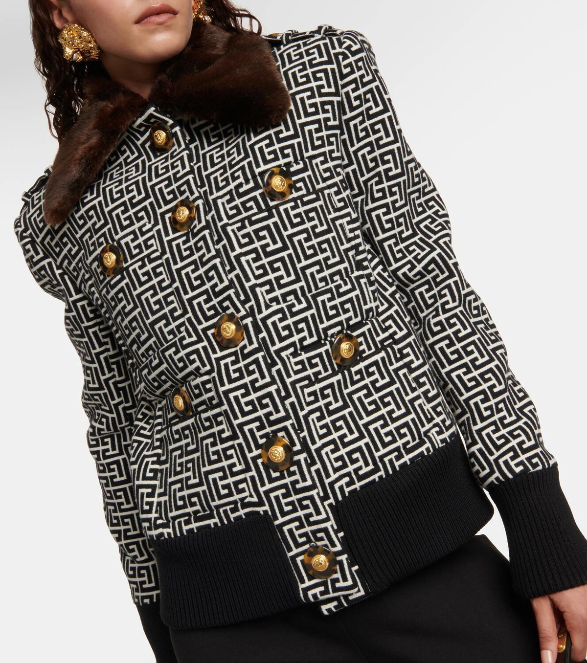 Balmain Monogram faux fur-trimmed jacket Balmain