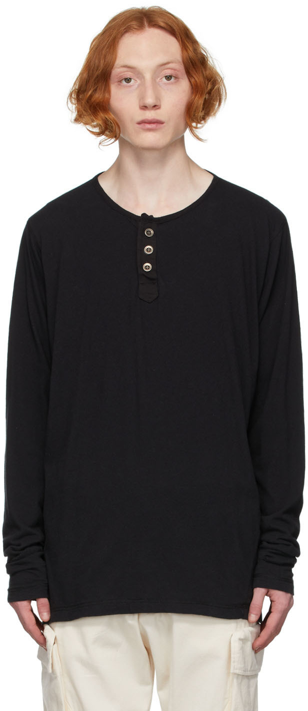 Greg Lauren Black Cotton Henley Greg Lauren
