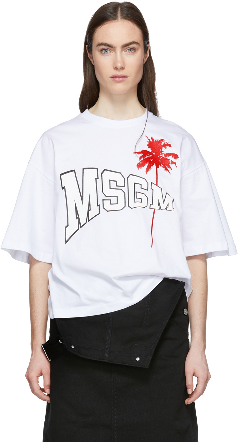 MSGM White Palm Logo T-Shirt MSGM