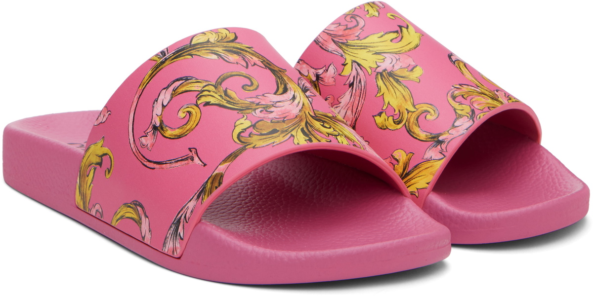 Versace Jeans Couture Pink Outline Barocco Pool Slides Versace