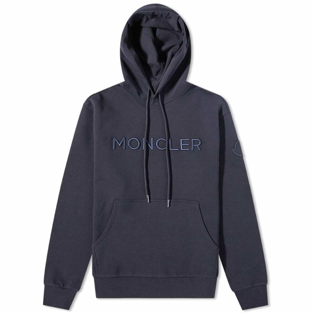 Moncler Men's Logo Drawstring Popover Hoody in Navy Moncler