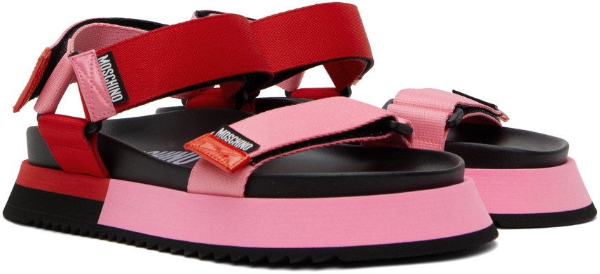 Moschino Pink & Red Logo Tape Sandals Moschino