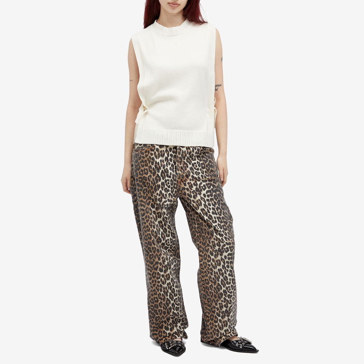 GANNI Women's Print Denim Izey in Leopard GANNI