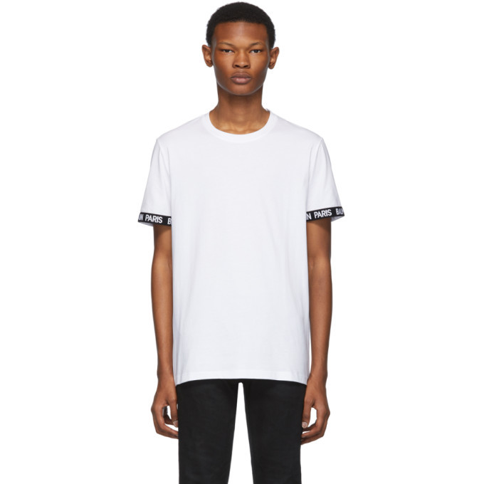 Balmain White Logo Trim T-Shirt Balmain