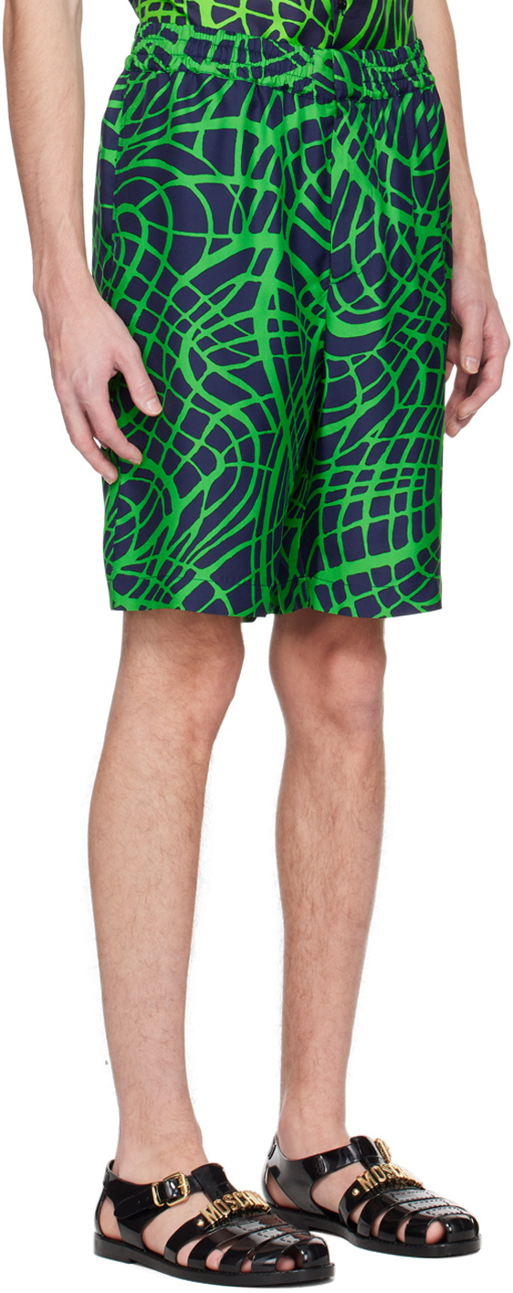 Moschino Navy & Green Wave Shorts Moschino