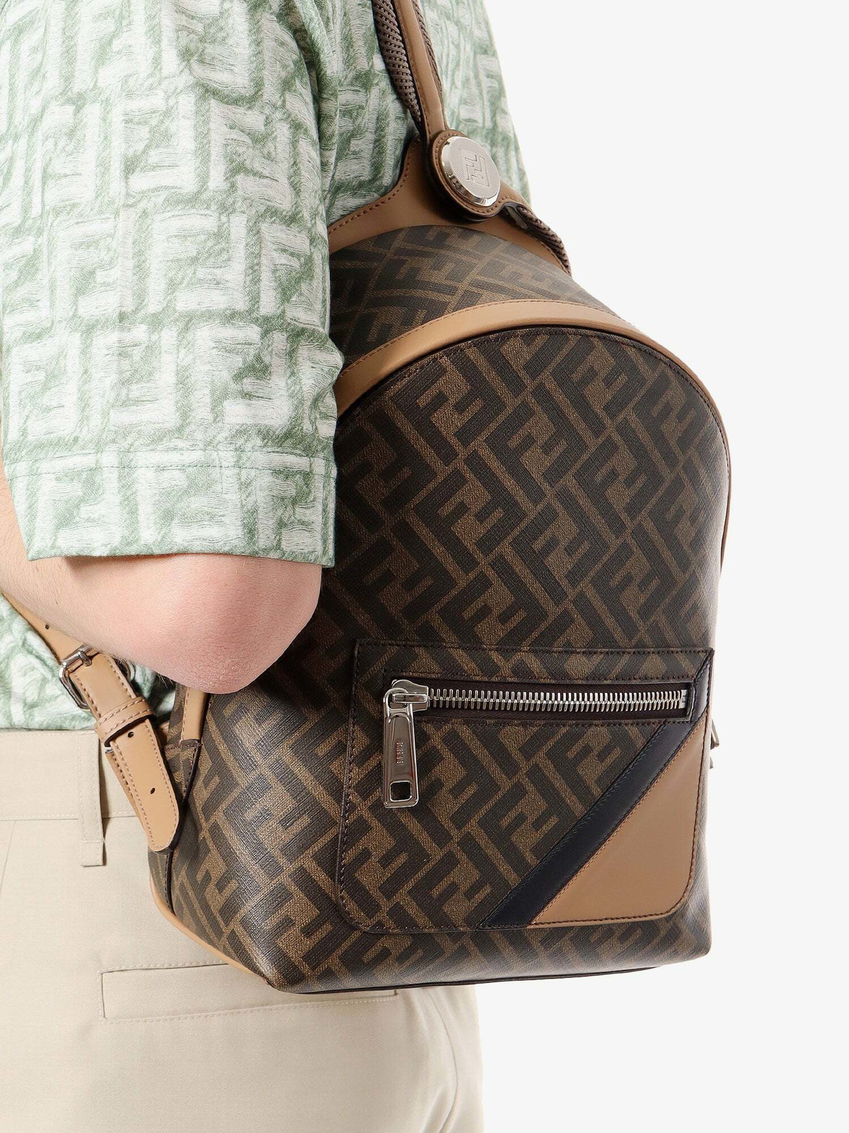 Fendi Fendi Chiodo Brown Mens Backpack Fendi