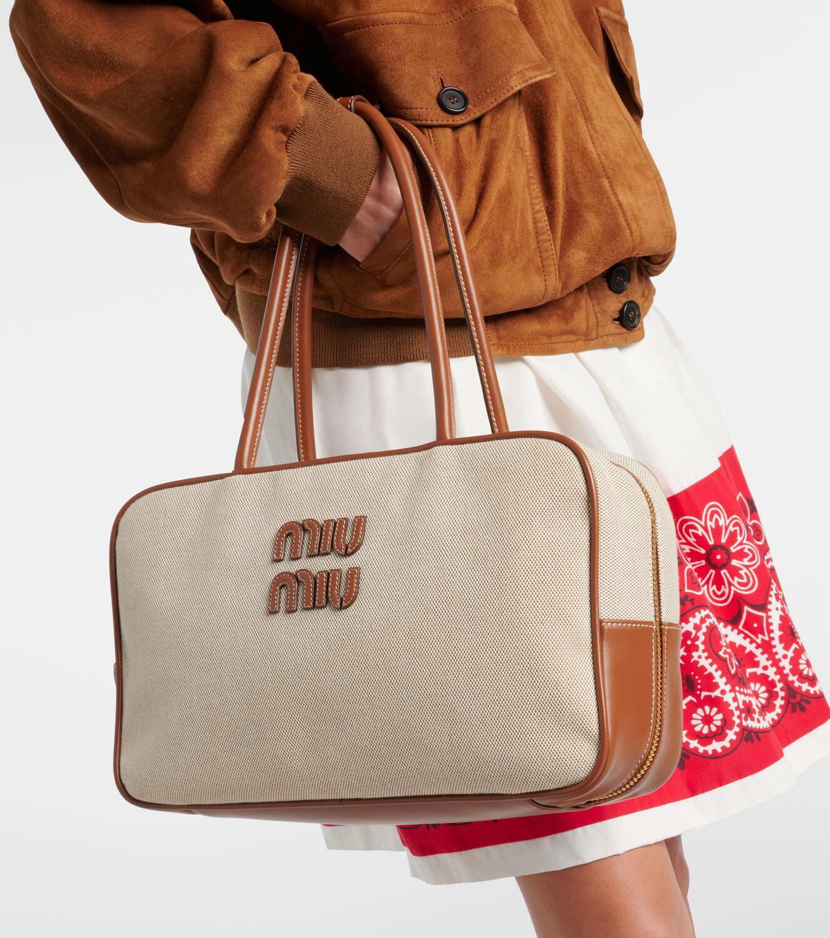Miu Miu Beau leather-trimmed canvas tote bag Miu Miu
