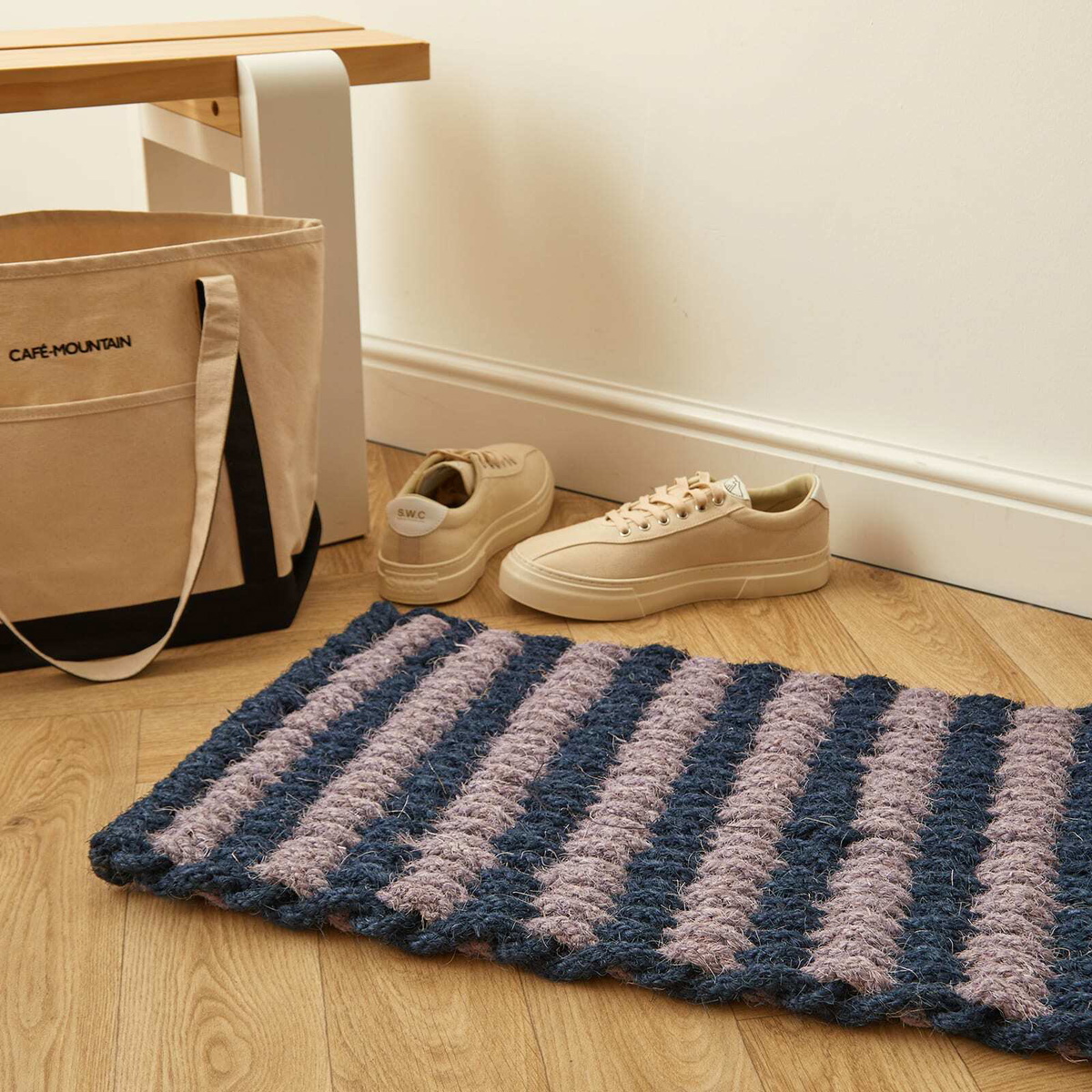 HAY Coco Door Mat - Stripe Wide in Lavender/Navy HAY