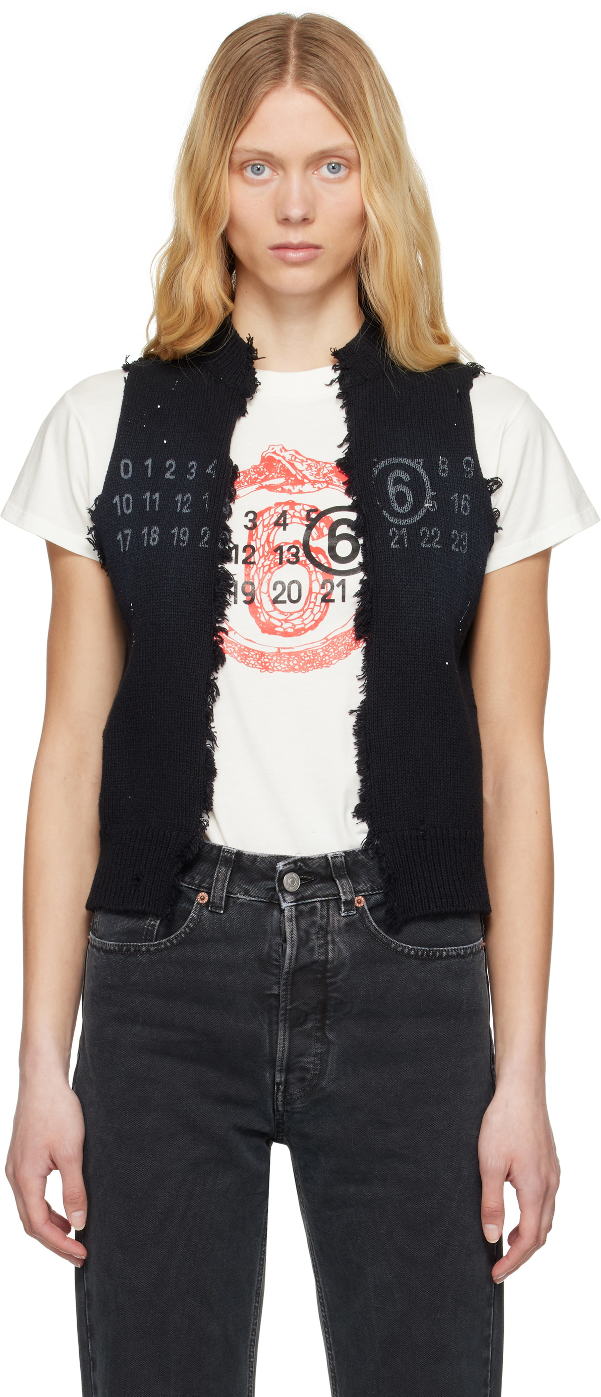 MM6 Maison Margiela Black Open Cut Printed Vest MM6 Maison Margiela