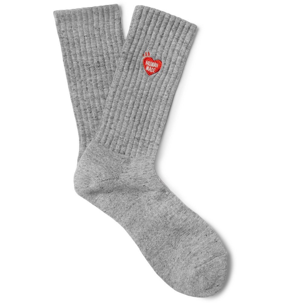 Human Made - Logo-Embroidered Mélange Cotton-Blend Socks - Gray Human Made