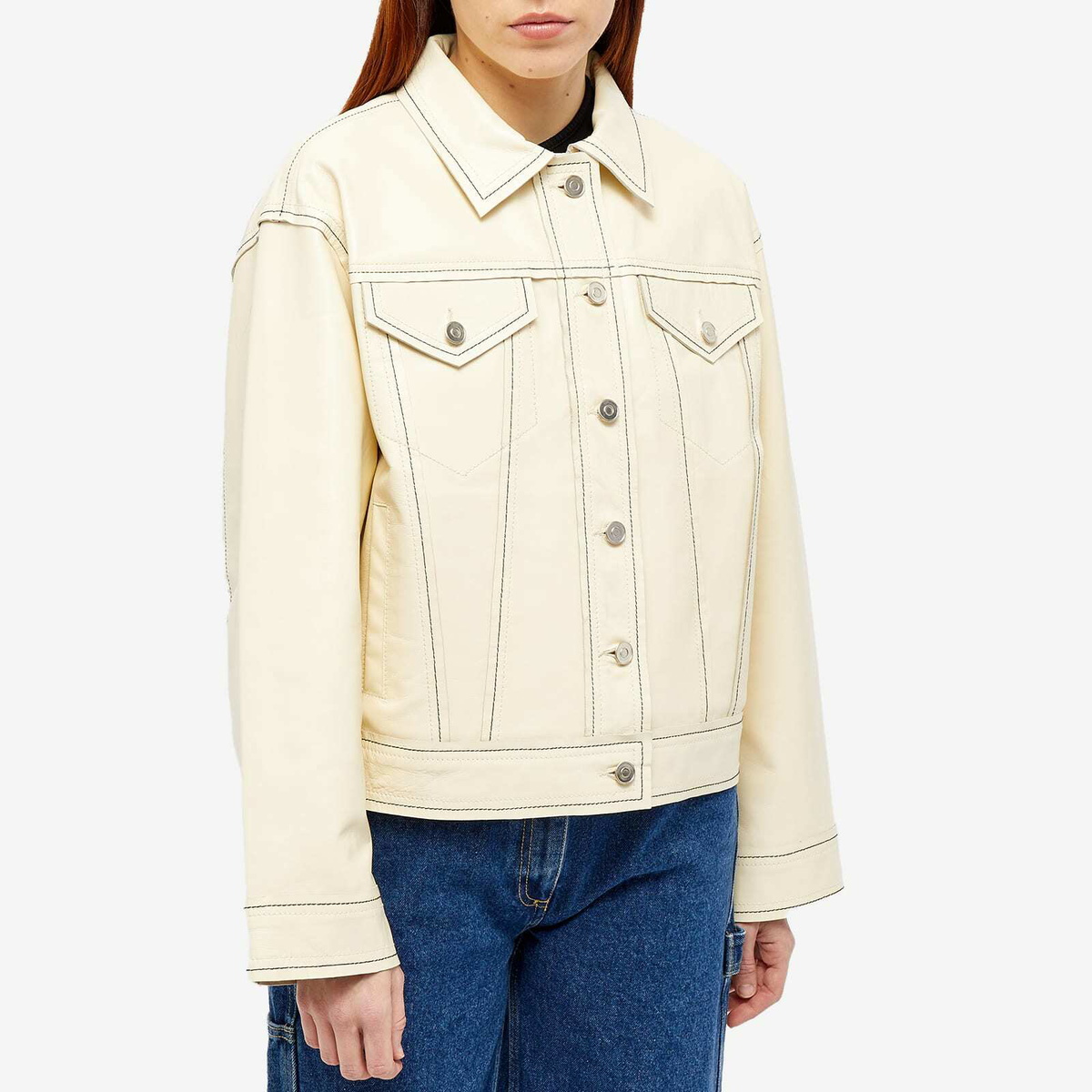 Stand Studio Women's Oversized Leather Jean Jacket in Peach Sorbet ...