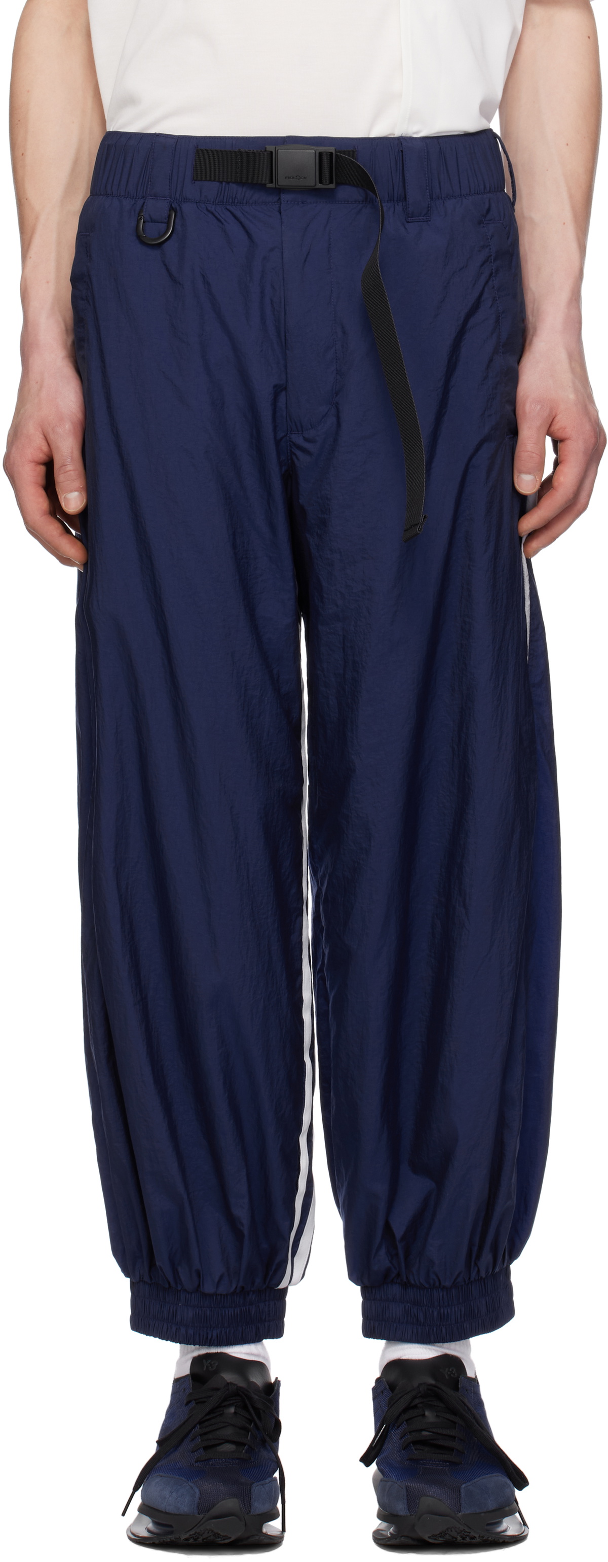Y-3 Blue 3-Stripes Nylon Sweatpants Y-3