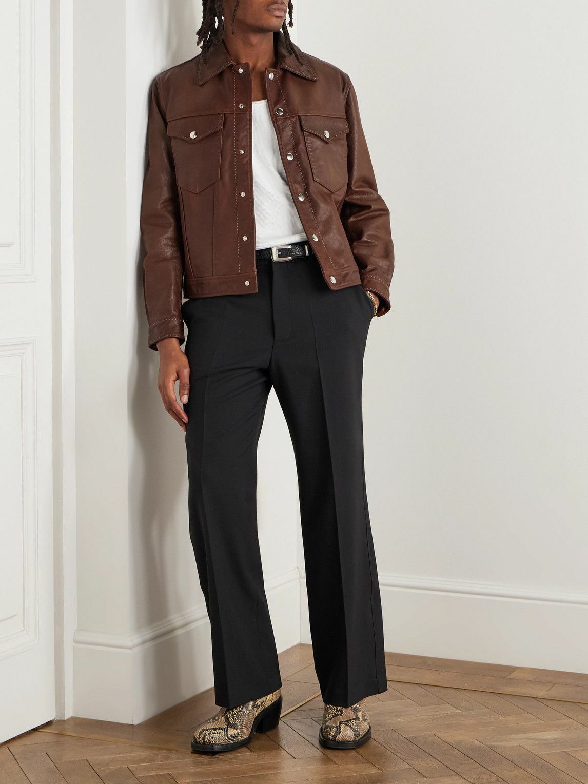 SECOND / LAYER - Leather Trucker Jacket - Brown Second/Layer