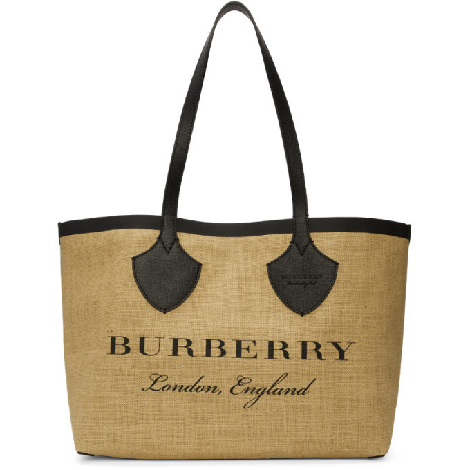 Burberry Tan and Black Giant Raffia Tote Burberry