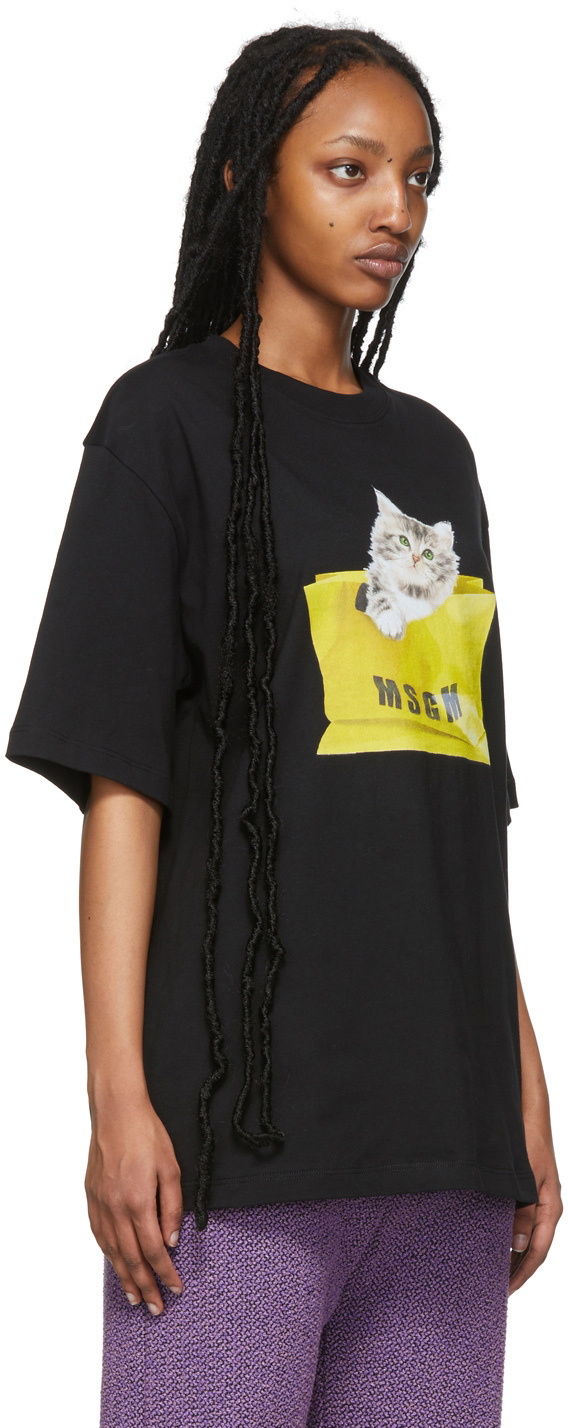MSGM Black Cat Logo Bag T-Shirt MSGM