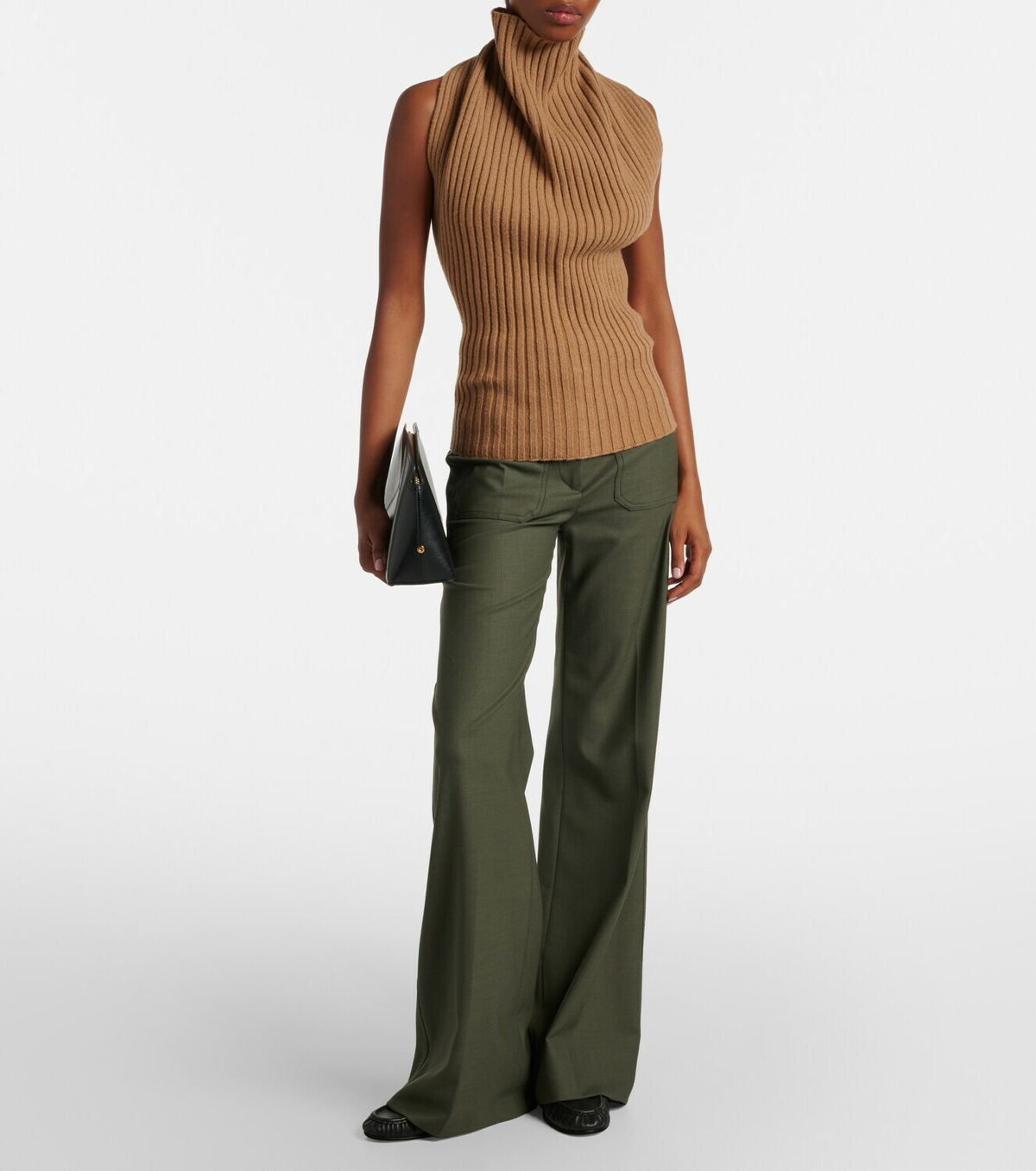 Victoria Beckham Draped ribbed-knit wool-blend top Victoria Beckham