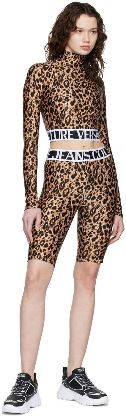 Versace Jeans Couture Brown Leopard Biker Shorts Versace
