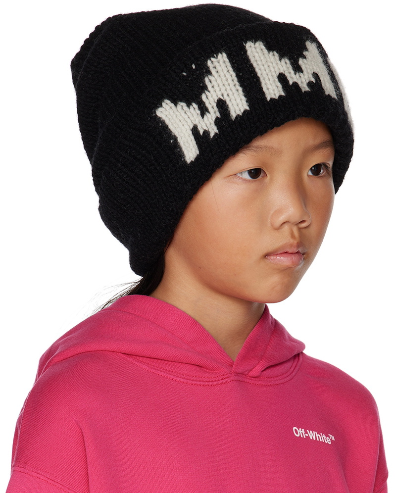 MM6 Maison Margiela Kids Black Logo Beanie MM6 Maison Margiela