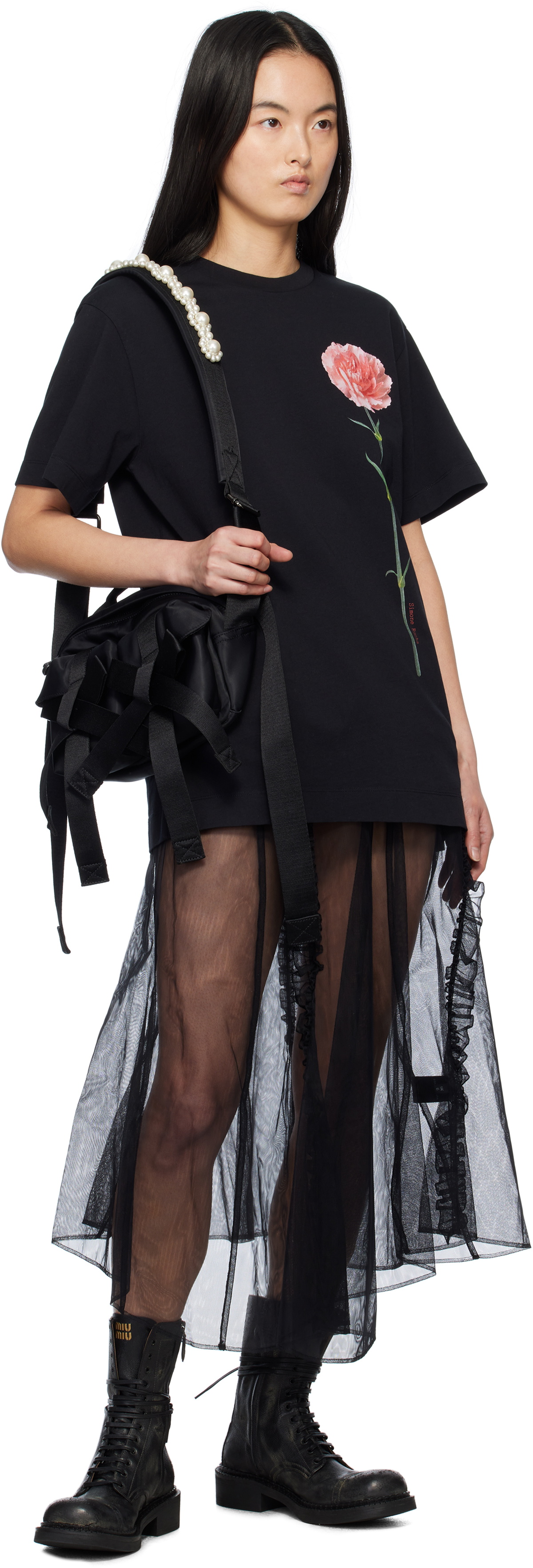 Simone Rocha Black Beaded Classic Bow Crossbody Bag Simone Rocha