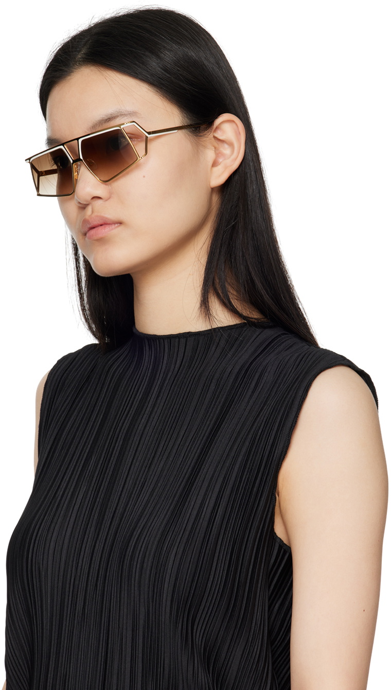 Filippa K Gold & White Angled Aviator Sunglasses Filippa K