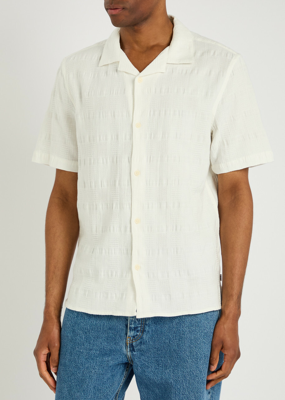 Wax London Waffle Cotton Shirt Ecru Wax London