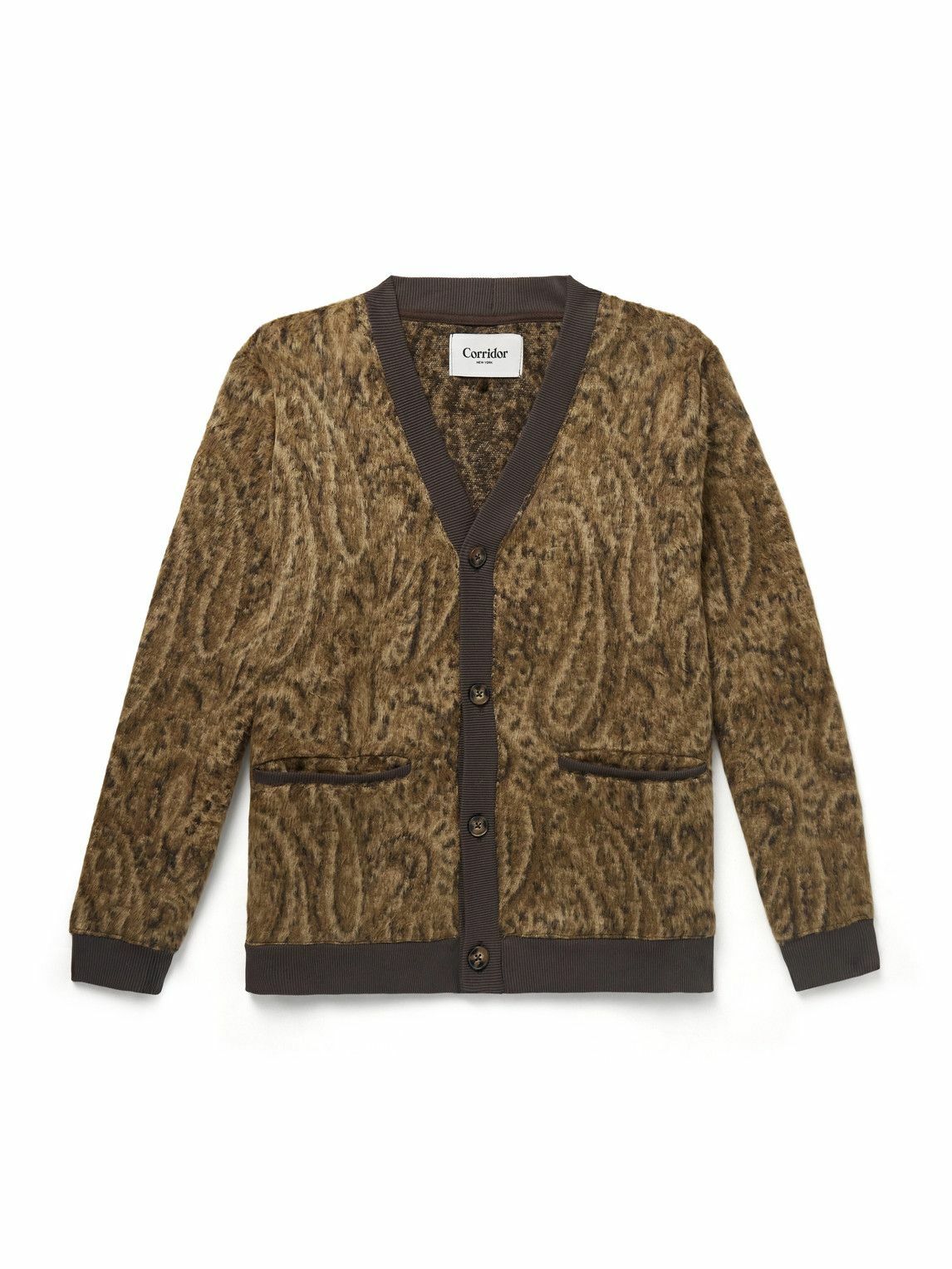 Corridor - Opus Brushed Paisley-Jacquard Knitted Cardigan - Brown Corridor