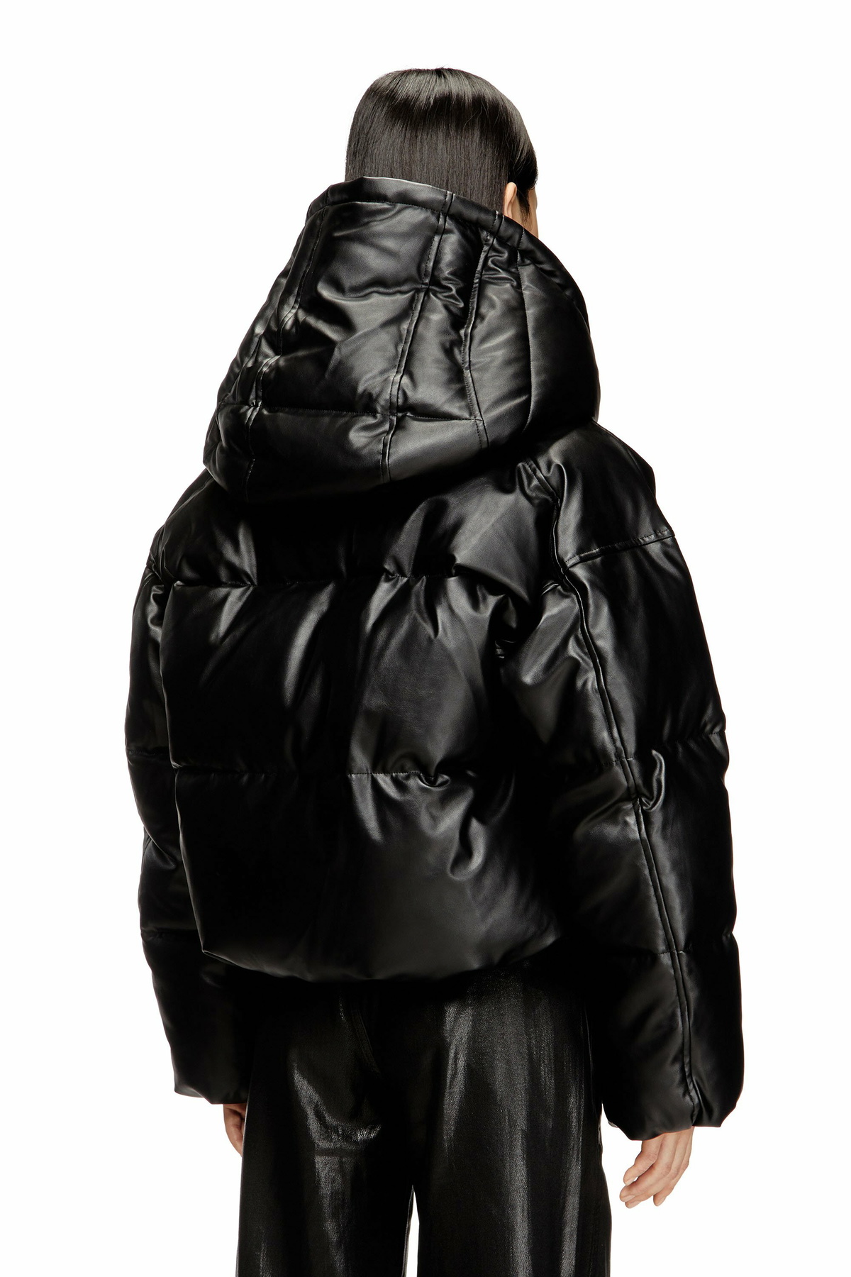 Diesel Hooded puffer jacket in coated fabric - Leather jackets Womens ...