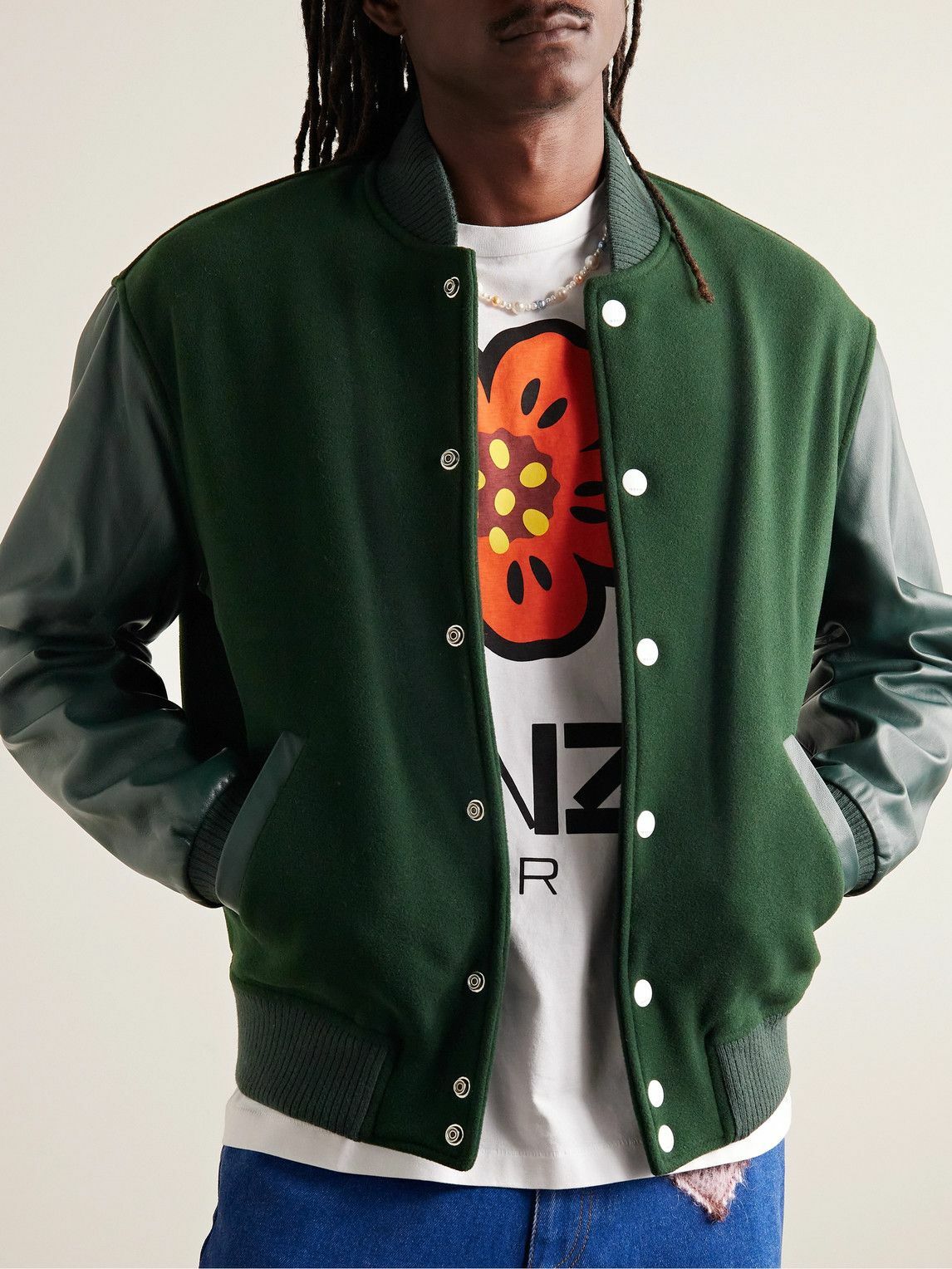 Marni - Logo-Embroidered Wool-Blend Felt and Leather Varsity Jacket ...