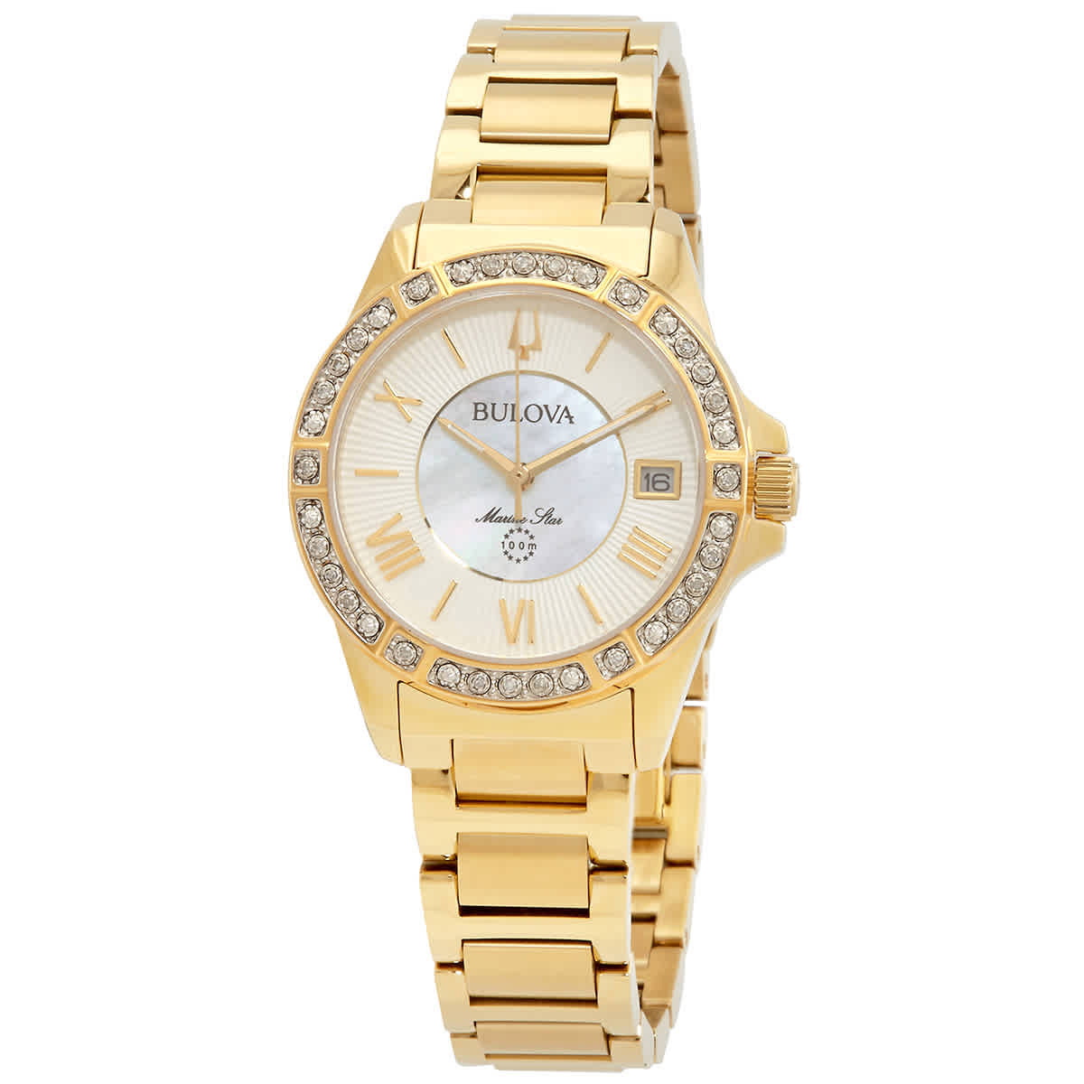 Bulova Marine Star Quartz Crystal White Dial Ladies Watch 98R294 Bulova