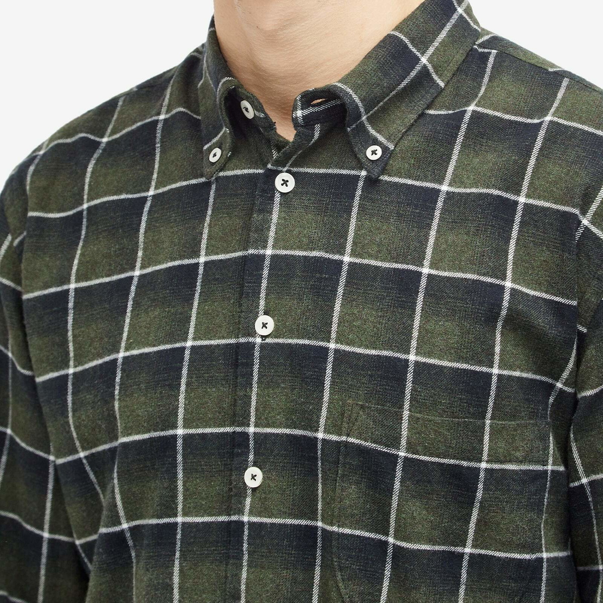 Universal Works Men's Lazy Day Check Shirt in Olive Universal Works