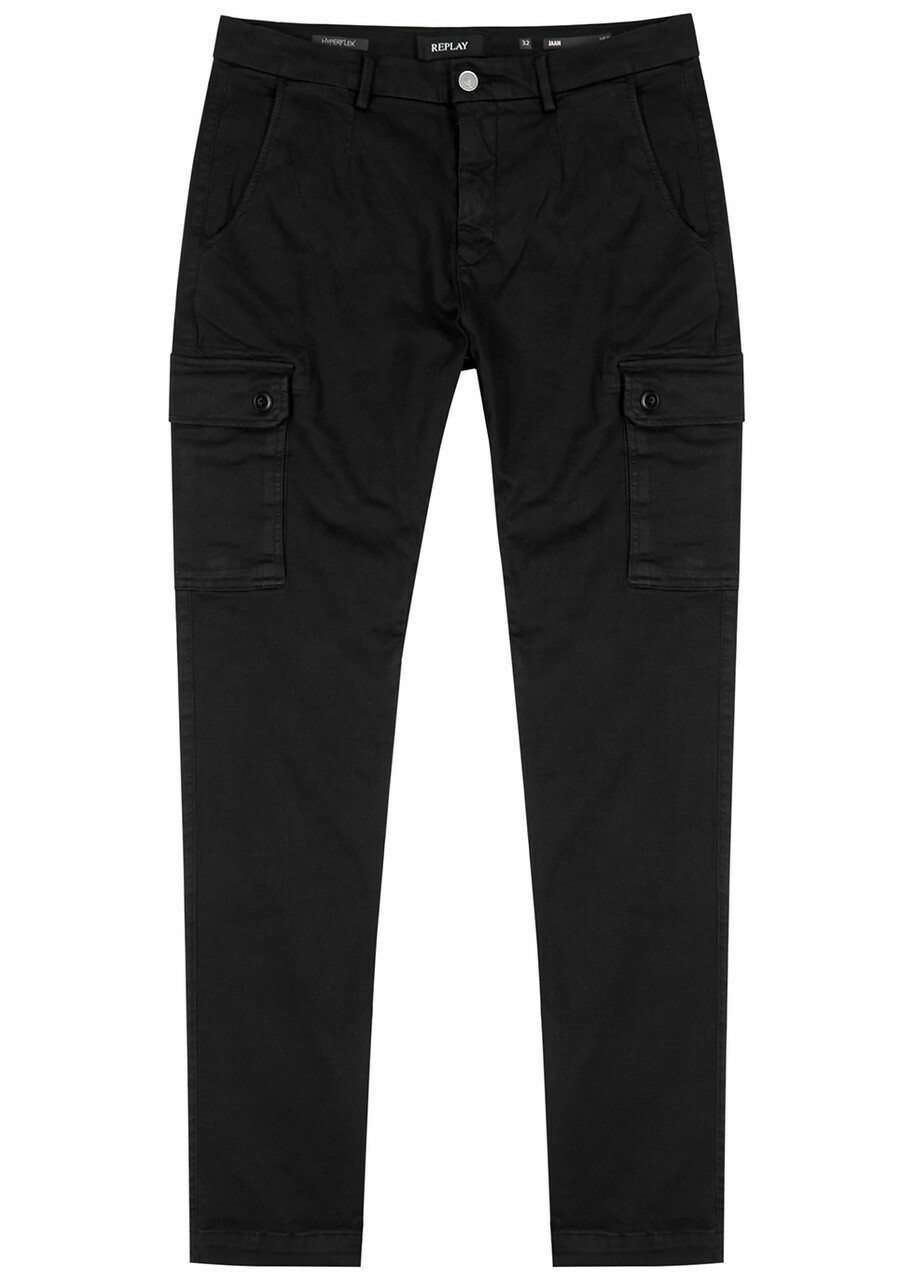 Replay Jann Hyperflex X.lite Black Slim-leg Cargo Trousers Replay