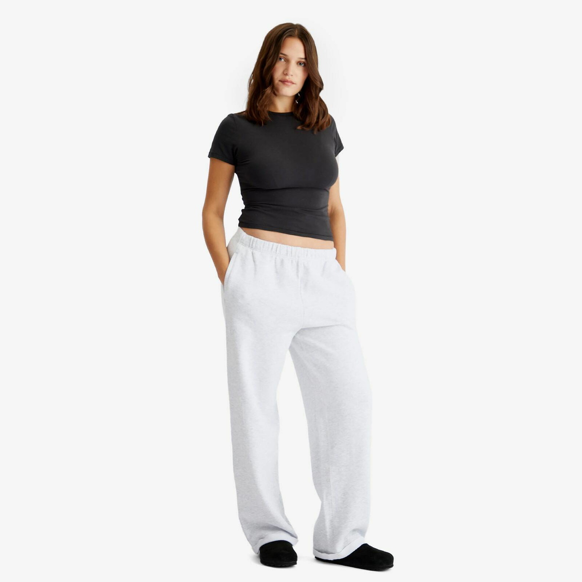 SKIMS Women's Cotton Fleece Straight Leg Pant in Light Heather Grey SKIMS