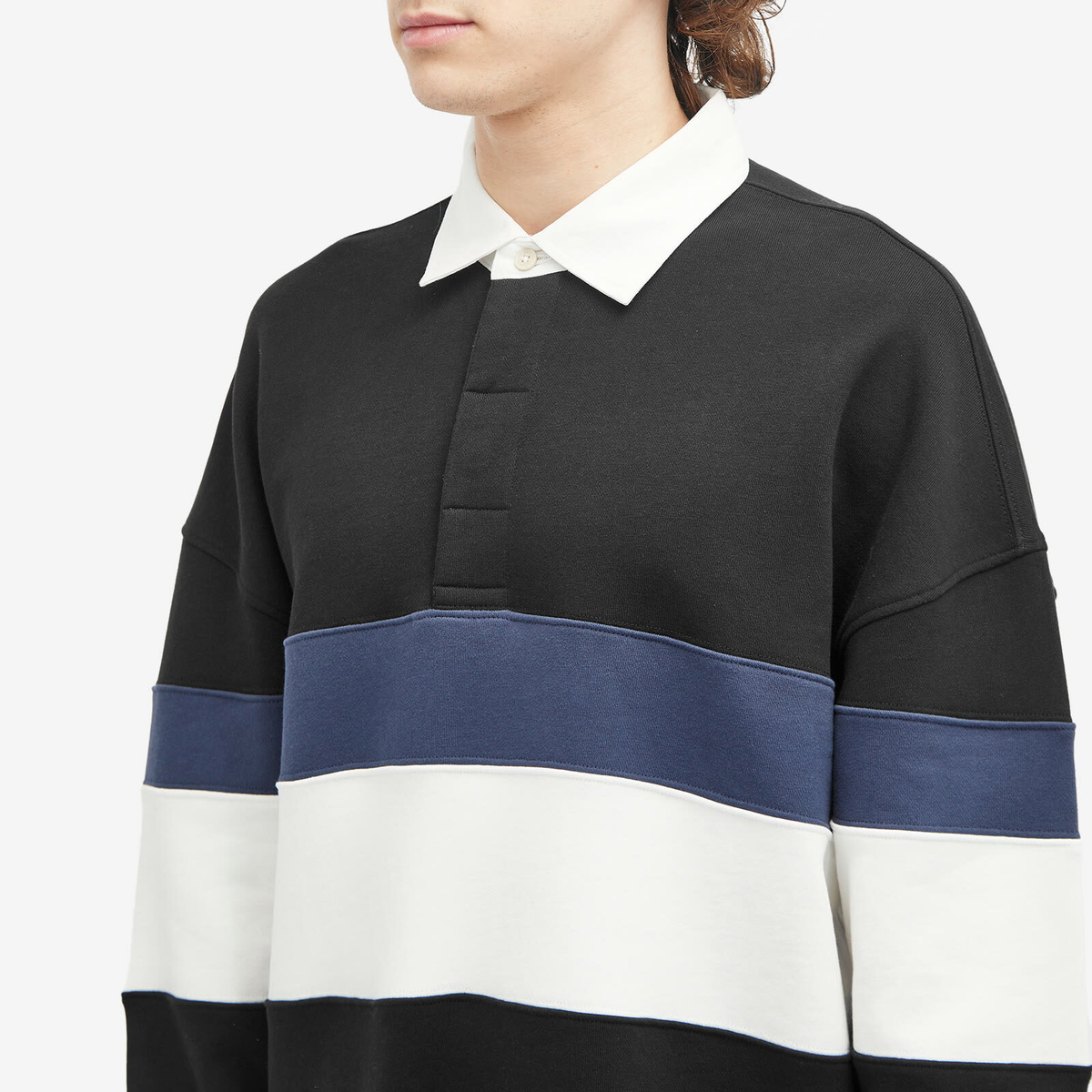 Wax London Men's Bow Stripe Rugby Shirt in Black/Navy Wax London