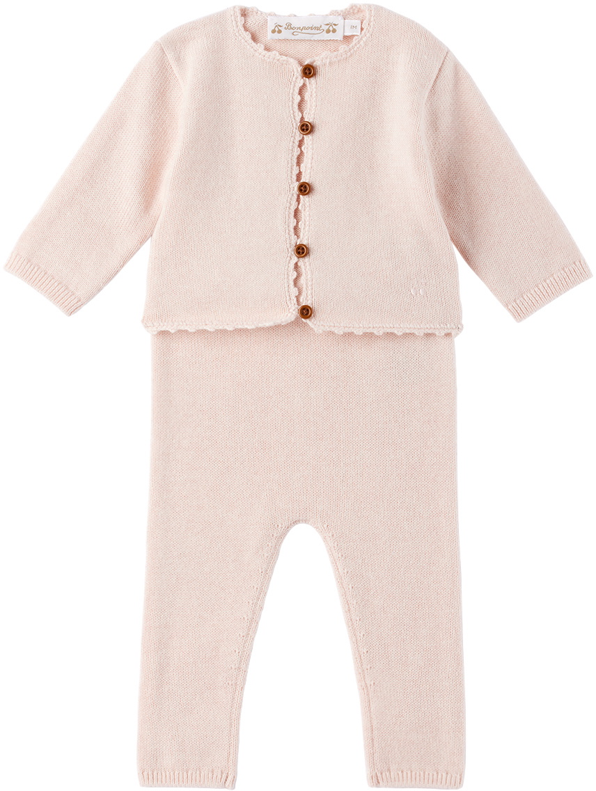 Bonpoint Baby Pink Angelou Cardigan & Lounge Pants Set Bonpoint
