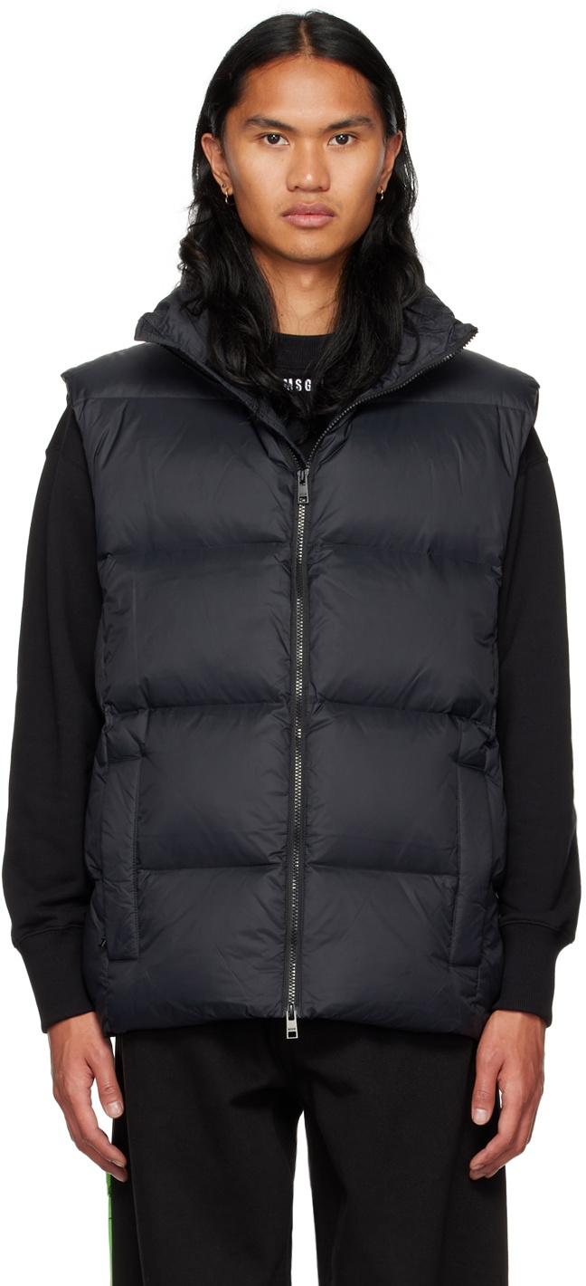 MSGM Black Zip-Up Down Vest MSGM