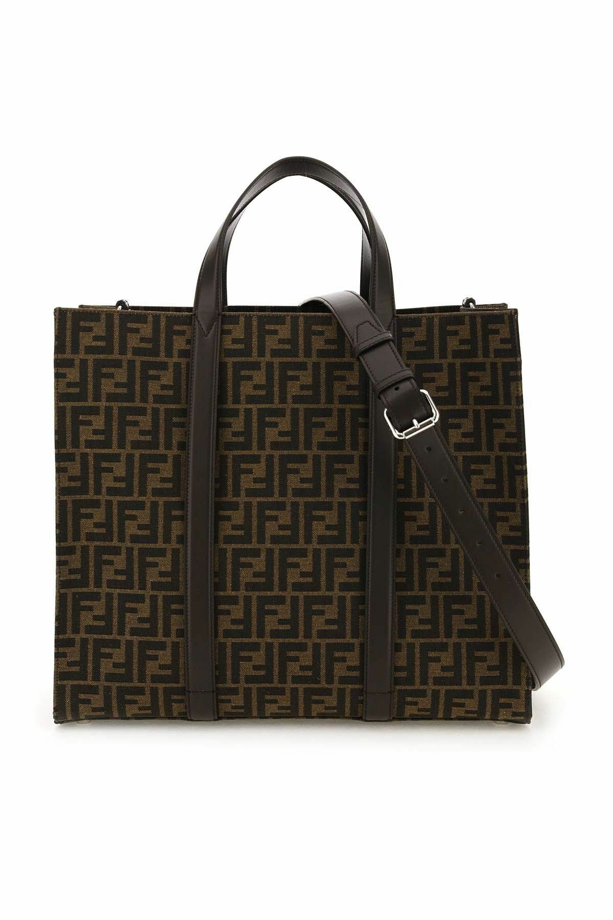 FENDI recycled ff jacquard fabric tote bag Brown Fendi