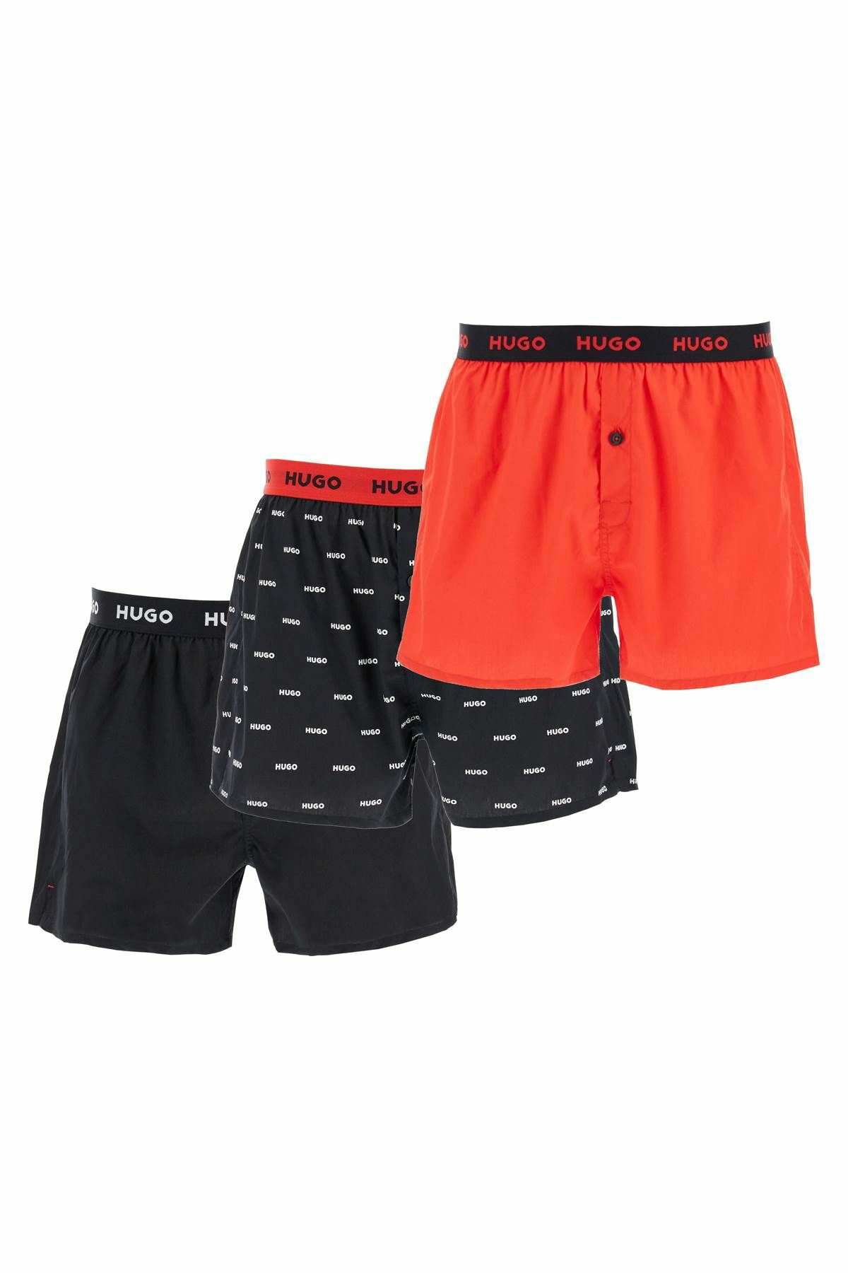 HUGO set di 3 boxer in cotone loose con bottoni rosso e nero Black Hugo ...