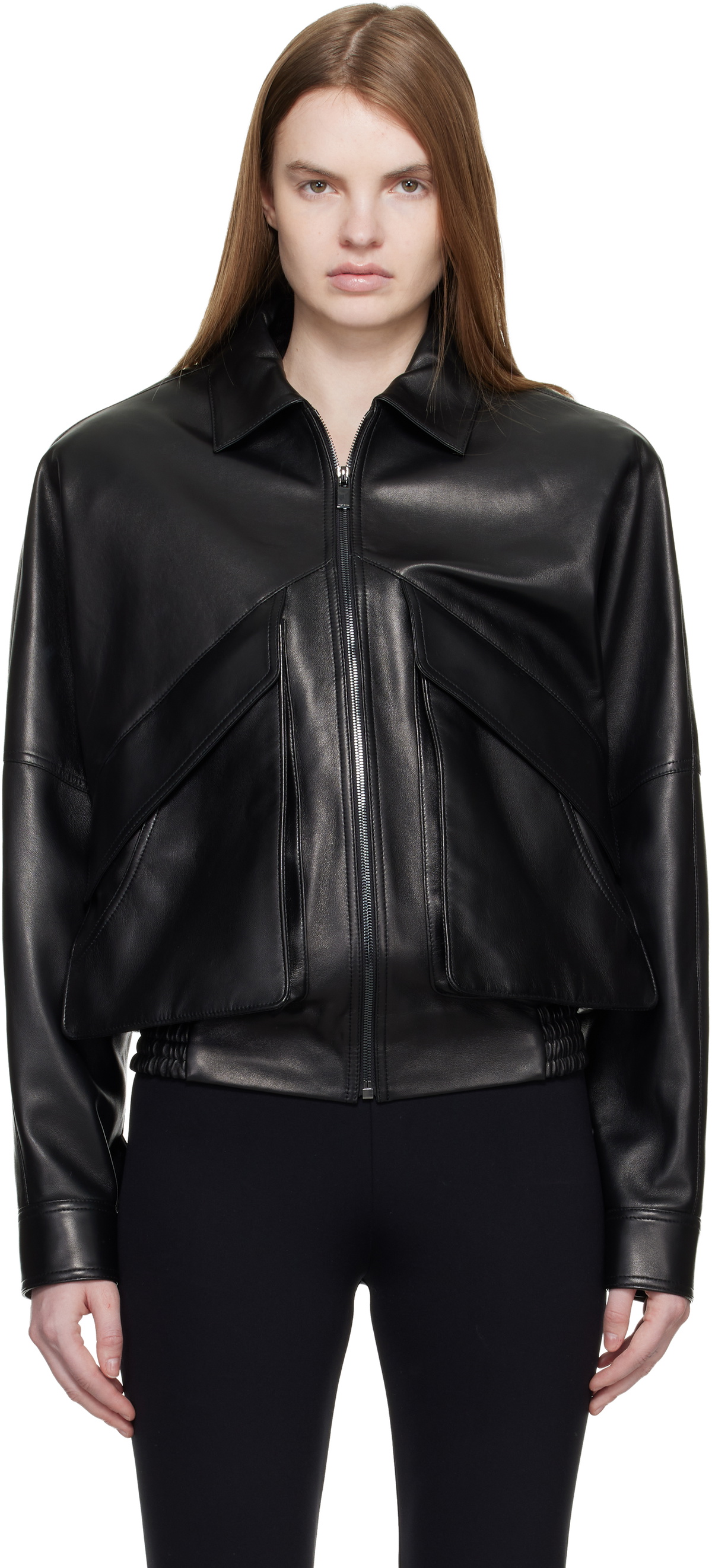 Magda Butrym Black Classic Collar Vintage Leather Bomber Jacket Magda ...