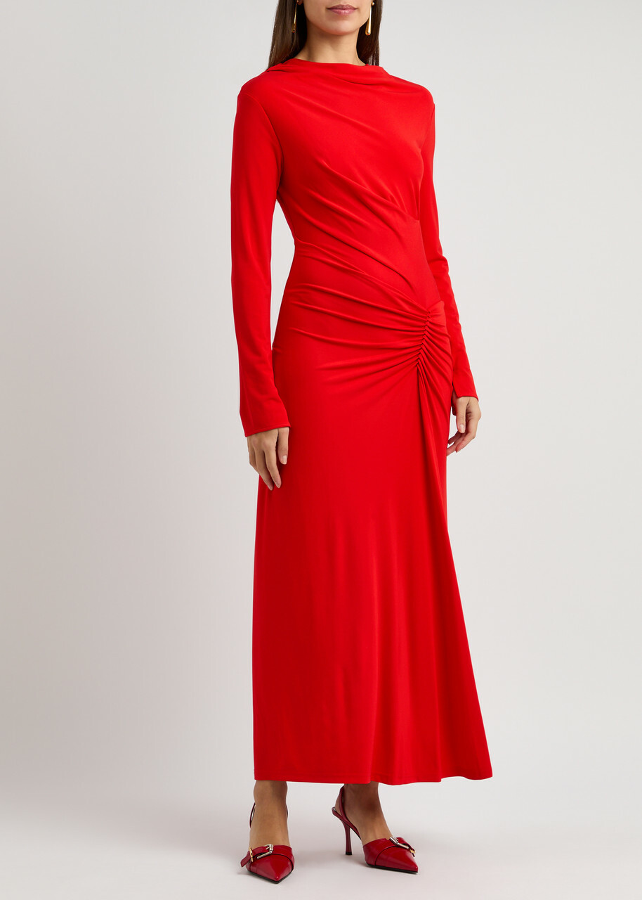 Jonathan Simkhai Ferrera Draped Jersey Midi Dress Red Simkhai