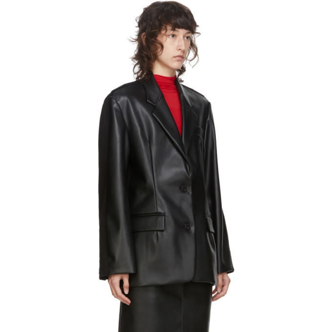 Pushbutton Black Faux-Leather and Denim Blazer Pushbutton