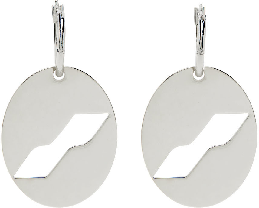 We11done Silver Logo Motif Earrings We11done