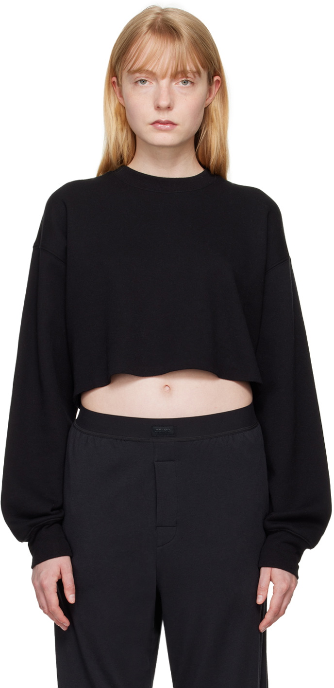 SKIMS Black Cotton Fleece Cropped Sweatshirt SKIMS